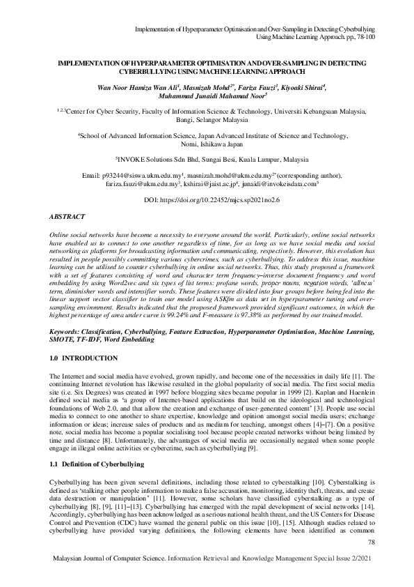 (PDF) Implementation of Hyperparameter Optimisation and Over-Sampling in Detecting Cyberbullying ...