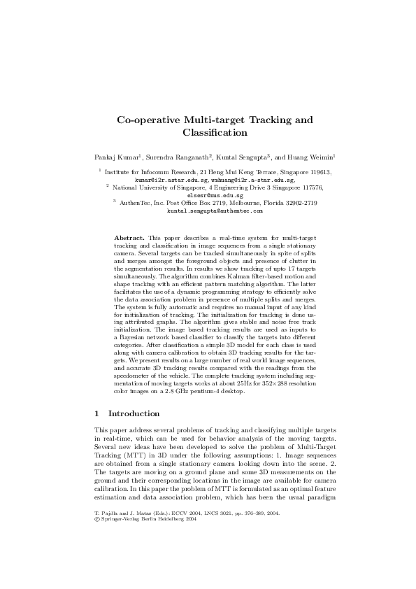 Pdf Real Time Multi Target Tracking And Classification