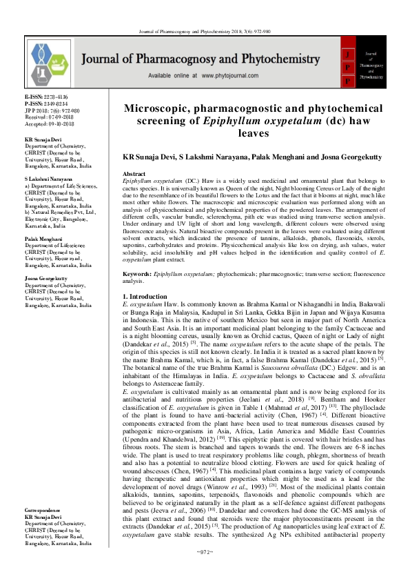 (PDF) Microscopic, pharmacognostic and phytochemical screening of Epiphyllum oxypetalum (dc) haw ...