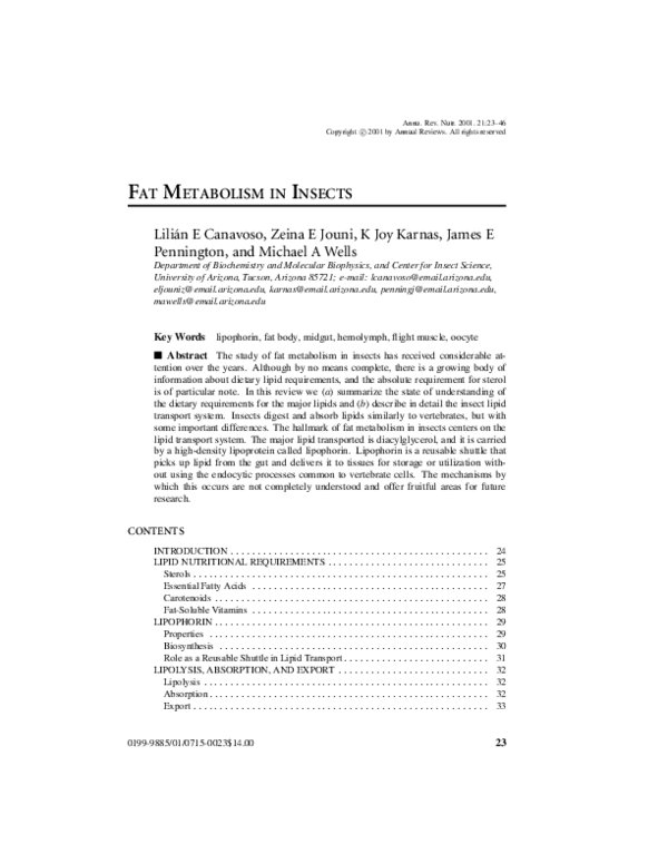 (PDF) Fat Metabolism in Insects