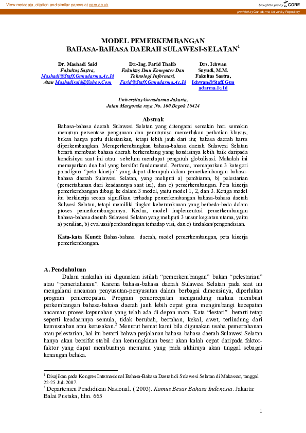 (PDF) Model Pemerkembangan Bahasa-Bahasa Daerah Sulawesi-Selatan ...