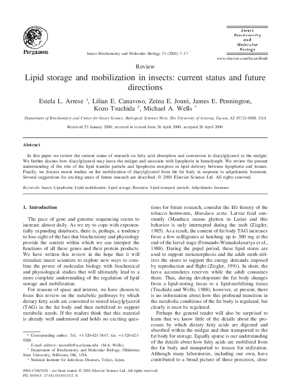 (PDF) Lipid storage and mobilization in insects: current status and ...