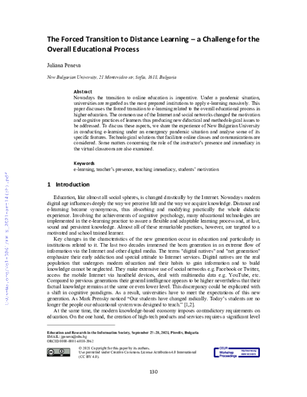 (PDF) The Forced Transition to Distance Learning – a Challenge for the Overall Educational Process