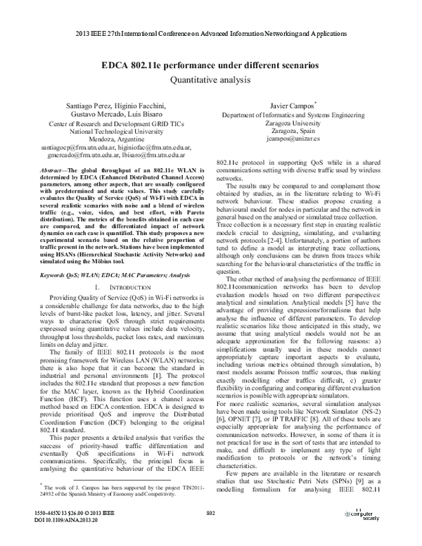 (PDF) EDCA 802.11e Performance under Different Scenarios: Quantitative Analysis