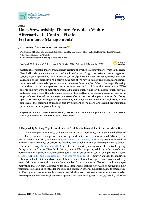 (PDF) Does Stewardship Theory Provide a Viable Alternative to Control ...