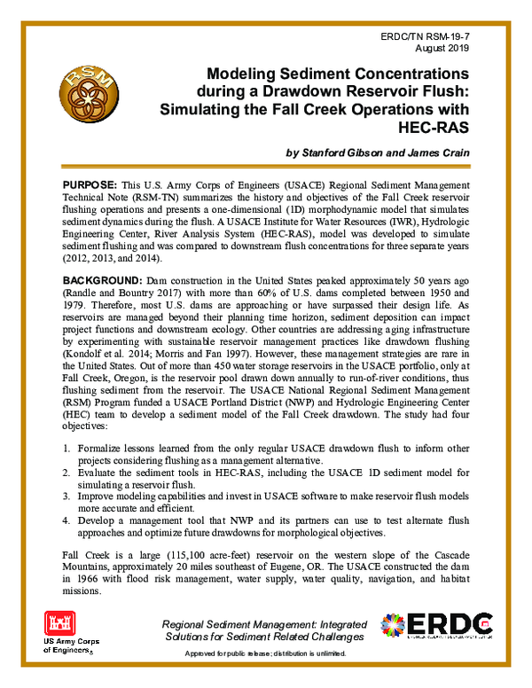 (PDF) Modeling sediment concentrations during a drawdown reservoir flush : simulating the Fall ...