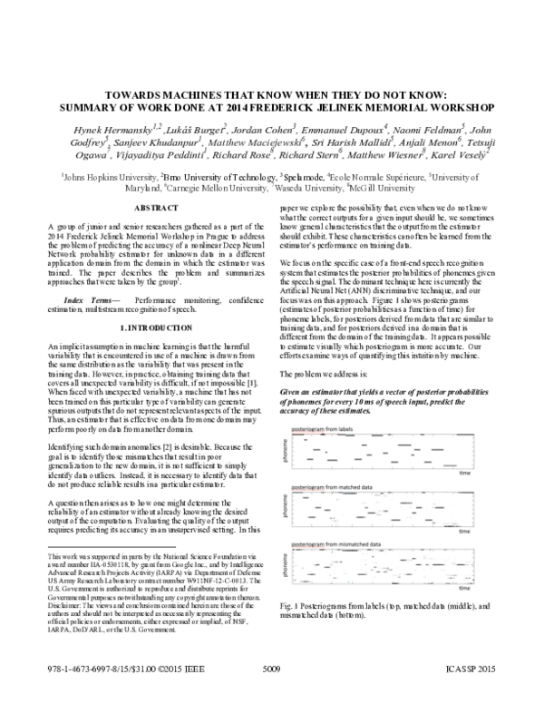 (PDF) Towards machines that know when they do not know: Summary of work done at 2014 Frederick ...