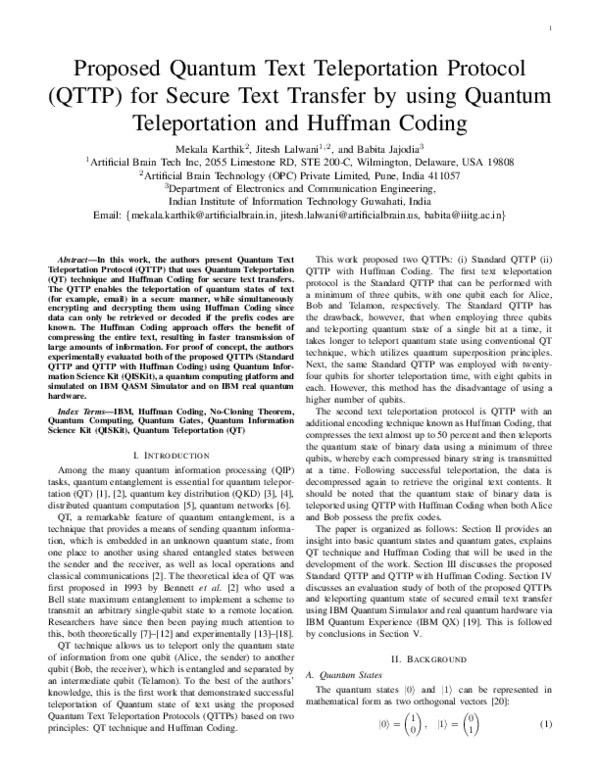 (PDF) Proposed Quantum Text Teleportation Protocol (QTTP) for Secure Text Transfer by using ...