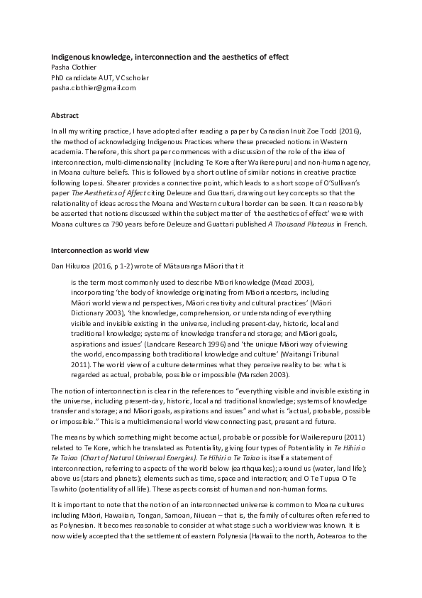 (PDF) Indigenous knowledge, interconnection and the aesthetics of effect