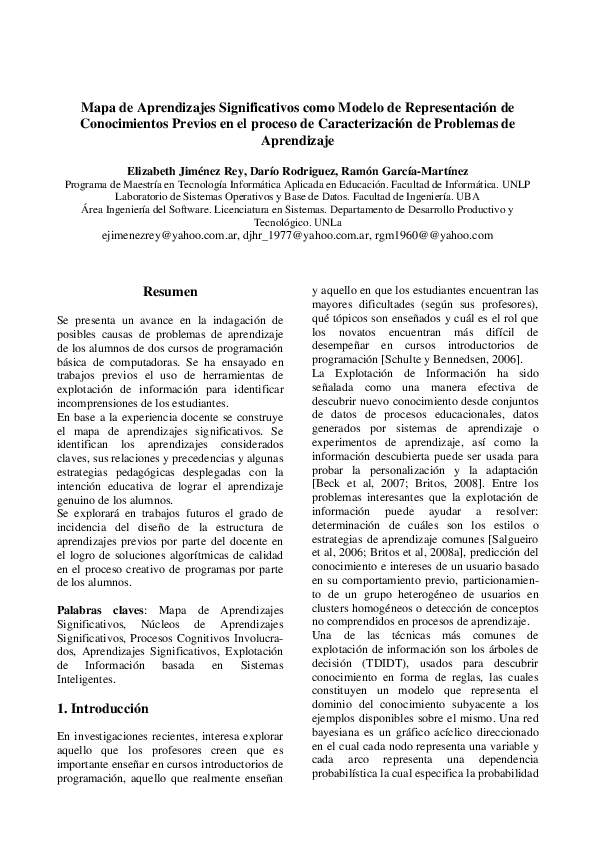 (PDF) Mapa de Aprendizajes Significativos como Modelo de Representación de Conocimientos Previos ...