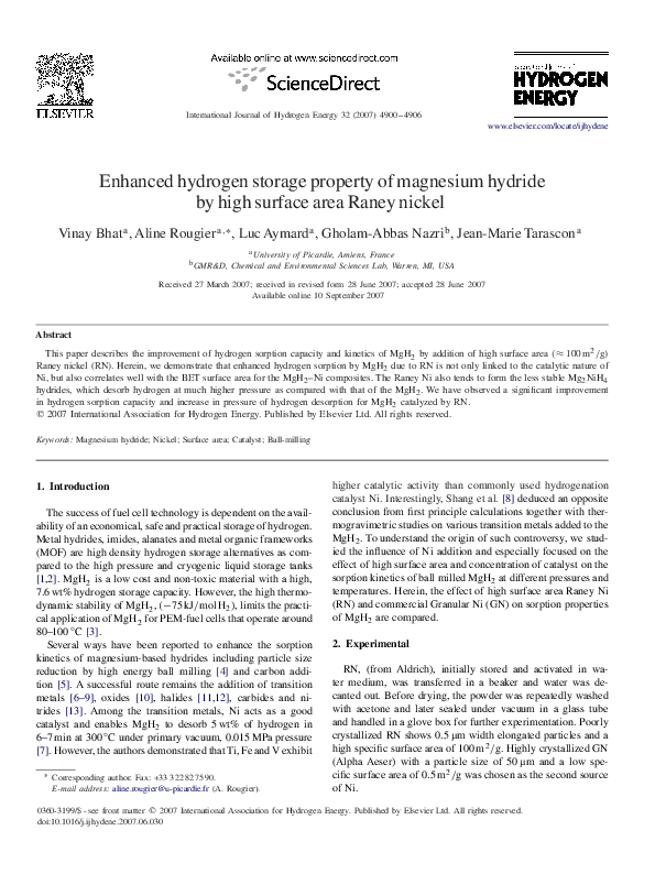 (PDF) Enhanced hydrogen storage property of magnesium hydride by high ...