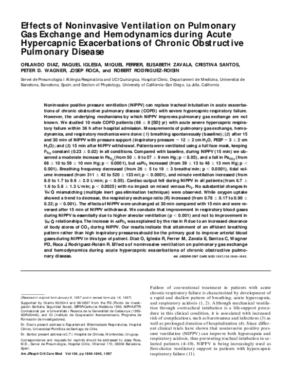 (PDF) Effects of Noninvasive Ventilation on Pulmonary Gas Exchange and ...