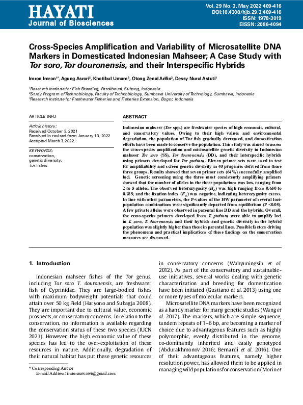 (PDF) Cross-Species Amplification and Variability of Microsatellite DNA Markers in Domesticated ...