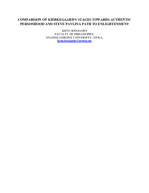 (PDF) COMPARISON OF KIERKEGAARD'S STAGES TOWARDS AUTHENTIC PERSONHOOD ...