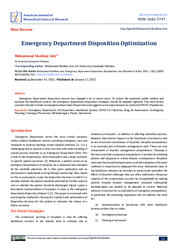 (PDF) Emergency Department Disposition Optimization