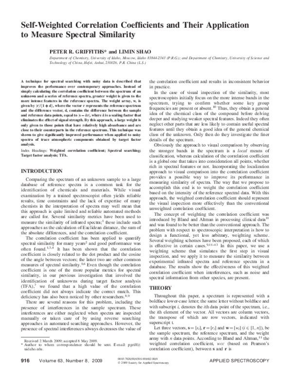 (PDF) Self-Weighted Correlation Coefficients and Their Application to Measure Spectral Similarity