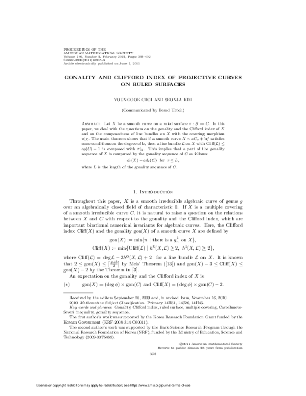 (PDF) Gonality and Clifford index of projective curves on ruled surfaces