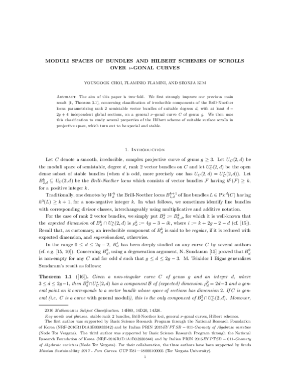 (PDF) Moduli spaces of bundles and Hilbert schemes of scrolls over $$\nu $$ ν -gonal curves