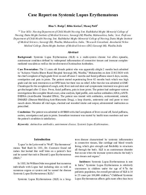(PDF) Case Report on Systemic Lupus Erythematosus