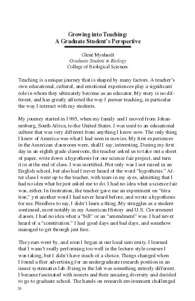 (PDF) Growing into Teaching: A Graduate Student's Perspective