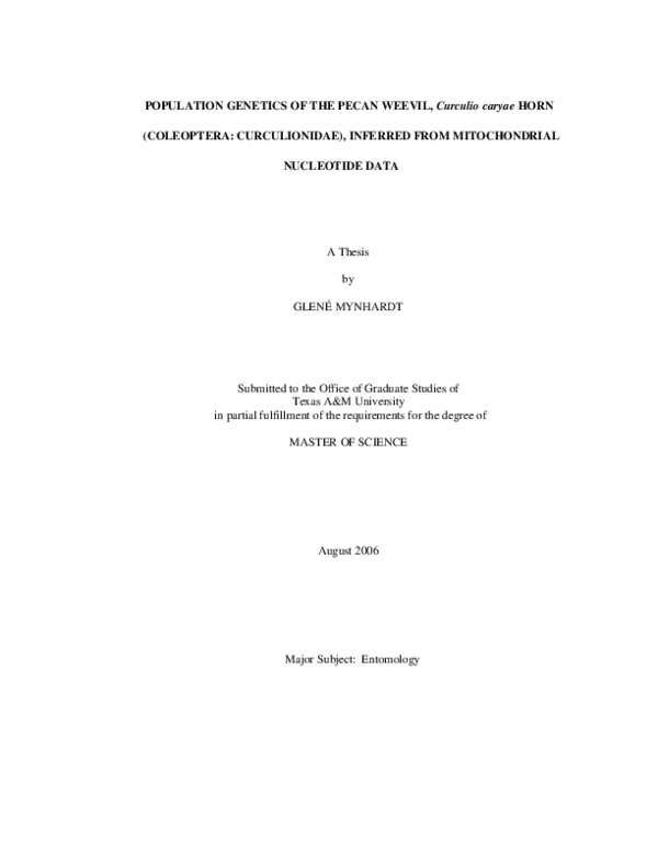 (PDF) Population genetics of the pecan weevil, Curculio caryae Horn ...