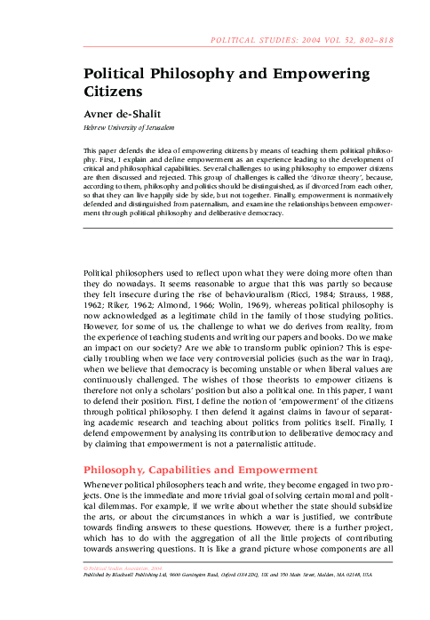 (PDF) Political Philosophy and Empowering Citizens