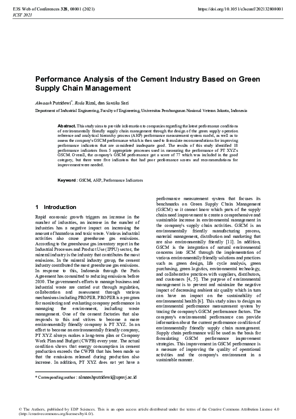 (PDF) Performance Analysis of the Cement Industry Based on Green Supply Chain Management