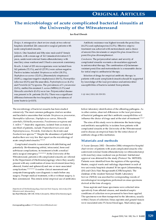 (PDF) Microbiology of acute complicated bacterial sinusitis at the ...