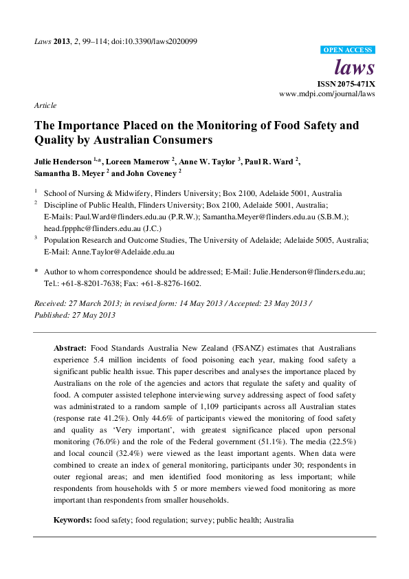 (PDF) The Importance Placed on the Monitoring of Food Safety and ...