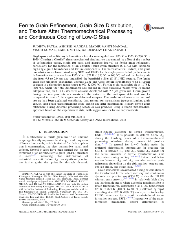 (PDF) Ferrite Grain Refinement, Grain Size Distribution, and Texture ...