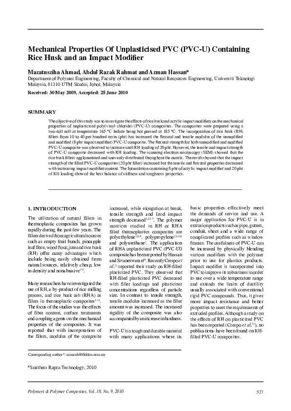 (PDF) Mechanical Properties of Unplasticised PVC (PVC-U) Containing ...