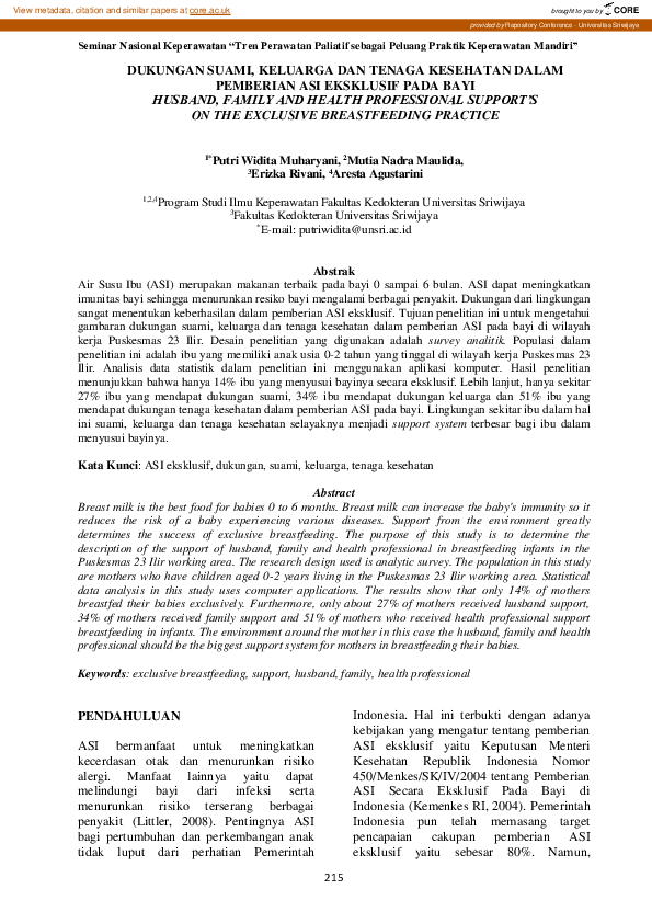 (PDF) Dukungan Suami, Keluarga Dan Tenaga Kesehatan Dalam Pemberian Asi Eksklusif Pada Bayi