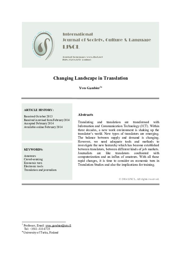 (PDF) Changing Landscape in Translation