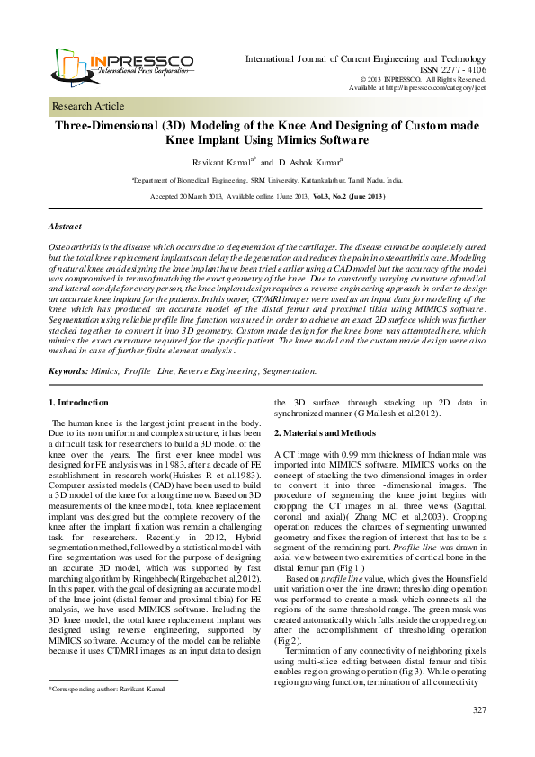 Pdf Three Dimensional 3d Modeling Of The Knee And Designing Of