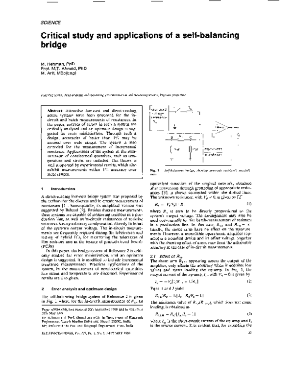 (PDF) Critical study and applications of a self-balancing bridge