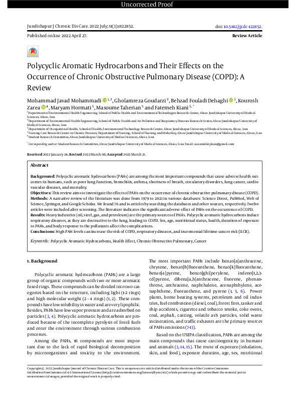 (PDF) Polycyclic Aromatic Hydrocarbons and Their Effects on the Occurrence of Chronic ...