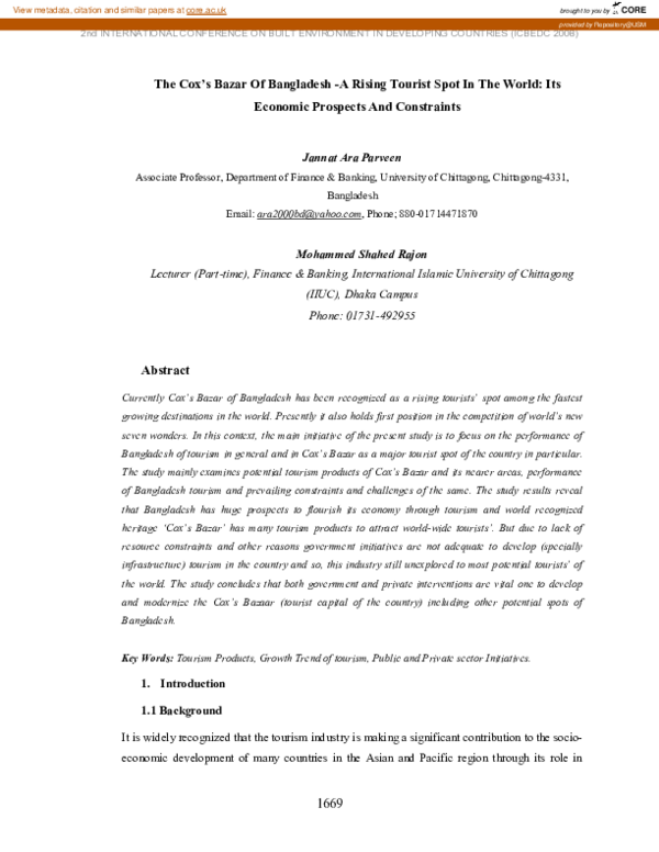 (PDF) The Cox’s Bazar Of Bangladesh - a rising tourist spot in the World: its economic prospects ...