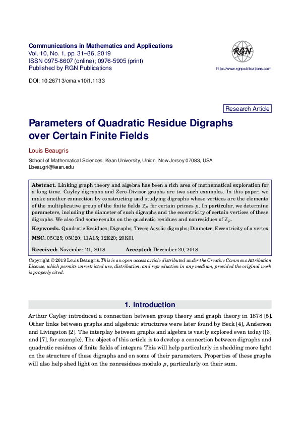 (PDF) Labeling of Quadratic Residue Digraphs Over Finite Field