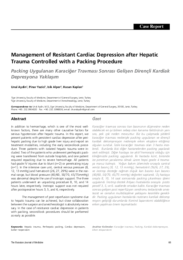 (PDF) Management of resistant cardiac depression after hepatic trauma ...