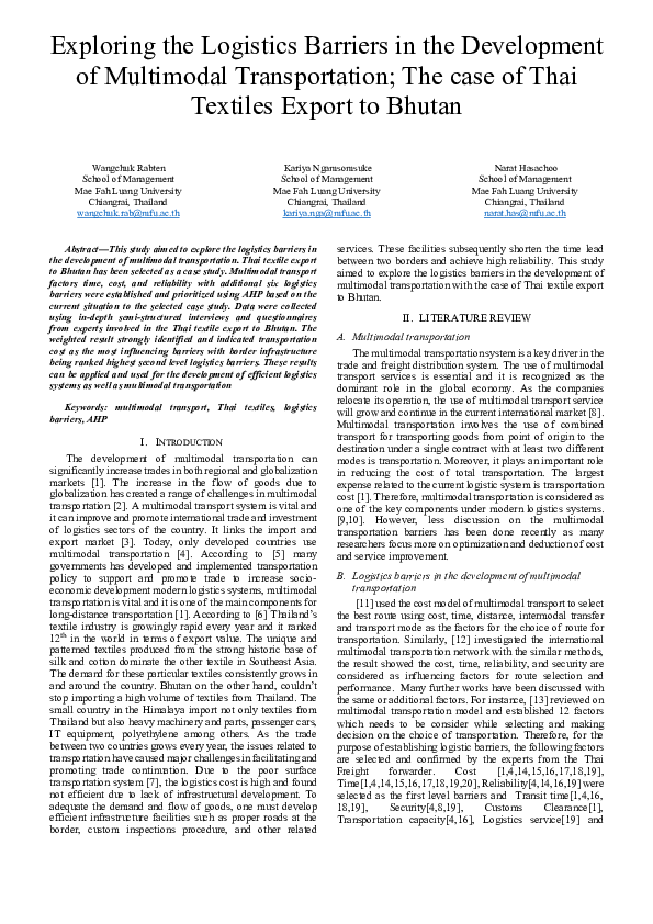 (PDF) Exploring the Logistics Barriers in the Development of Multimodal ...
