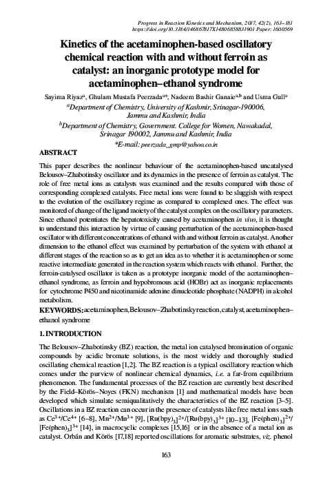 (PDF) Kinetics of the Acetaminophen-Based Oscillatory Chemical Reaction ...