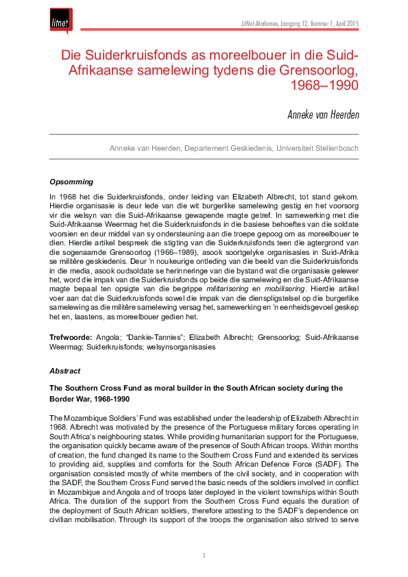 (PDF) Die Suiderkruisfonds as moreelbouer in die Suid-Afrikaanse ...