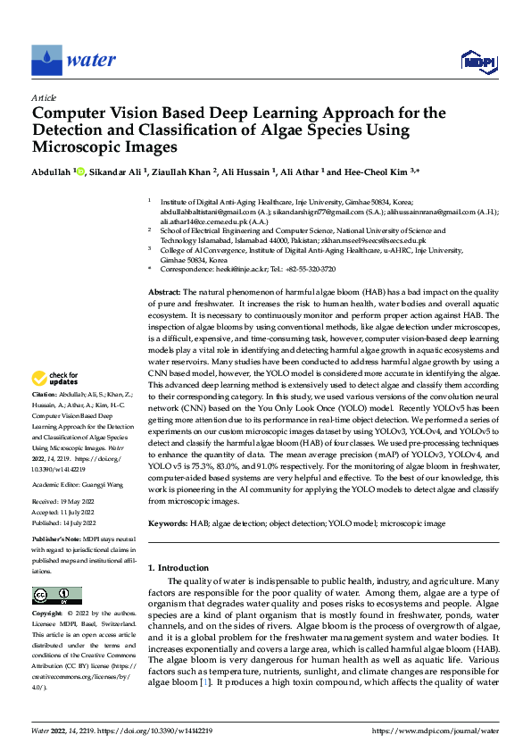 (PDF) Computer Vision Based Deep Learning Approach for the Detection and Classification of Algae ...