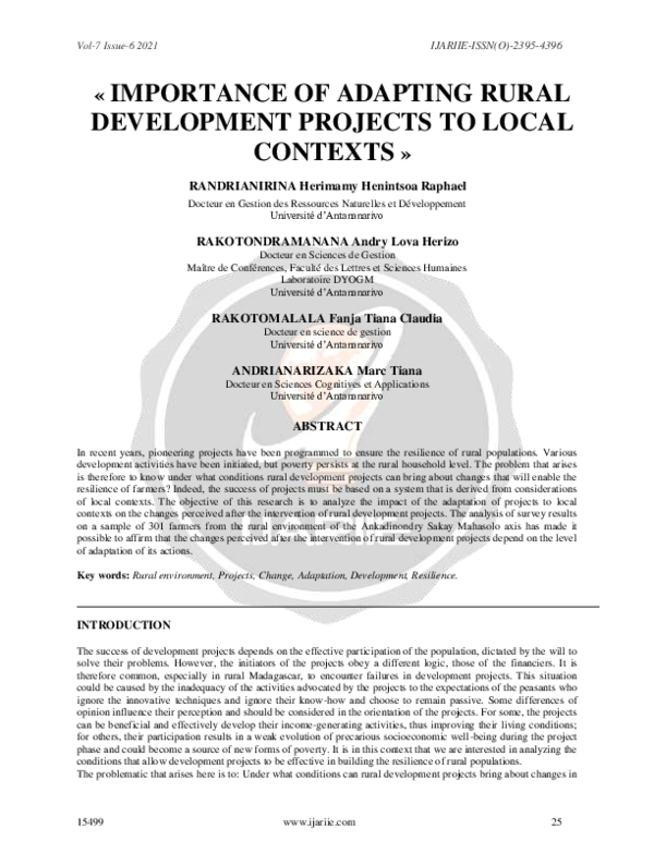 (PDF) Importance of Adapting Rural Development Projects to Local Contexts