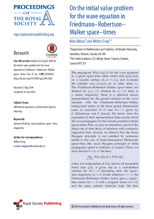 (PDF) On the initial value problem for the wave equation in Friedmann ...