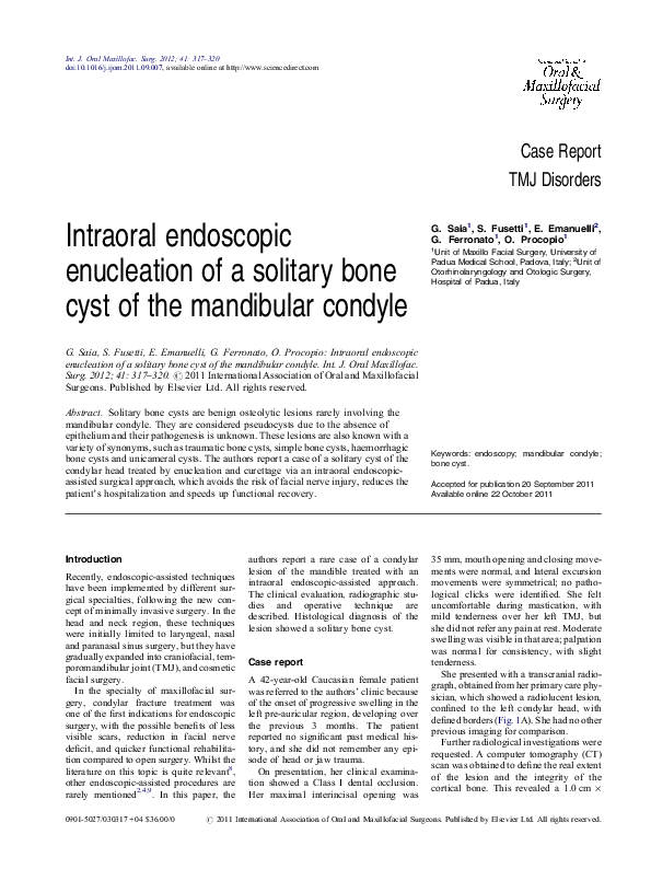 (PDF) Intraoral endoscopic enucleation of a solitary bone cyst of the ...
