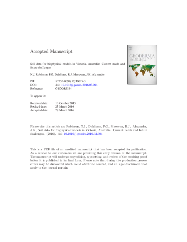 (PDF) Soil data for biophysical models in Victoria, Australia: Current ...