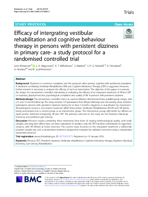 (PDF) Efficacy of intergrating vestibular rehabilitation and cognitive ...
