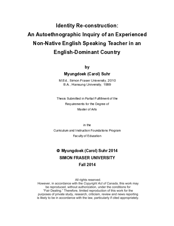 (PDF) Identity Re-construction: An Autoethnographic Inquiry of an ...