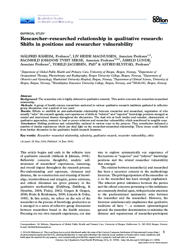(PDF) Researcher–researched relationship in qualitative research ...